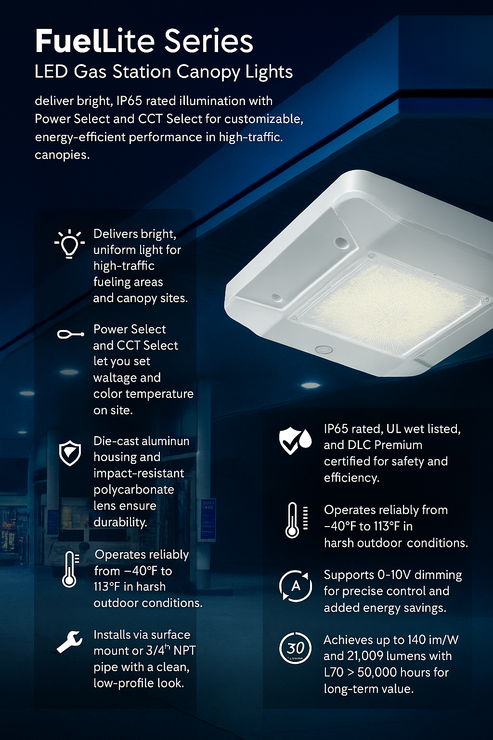 FuelLite Series LED Gas Station Canopy Light with Adjustable Output – NCLTG